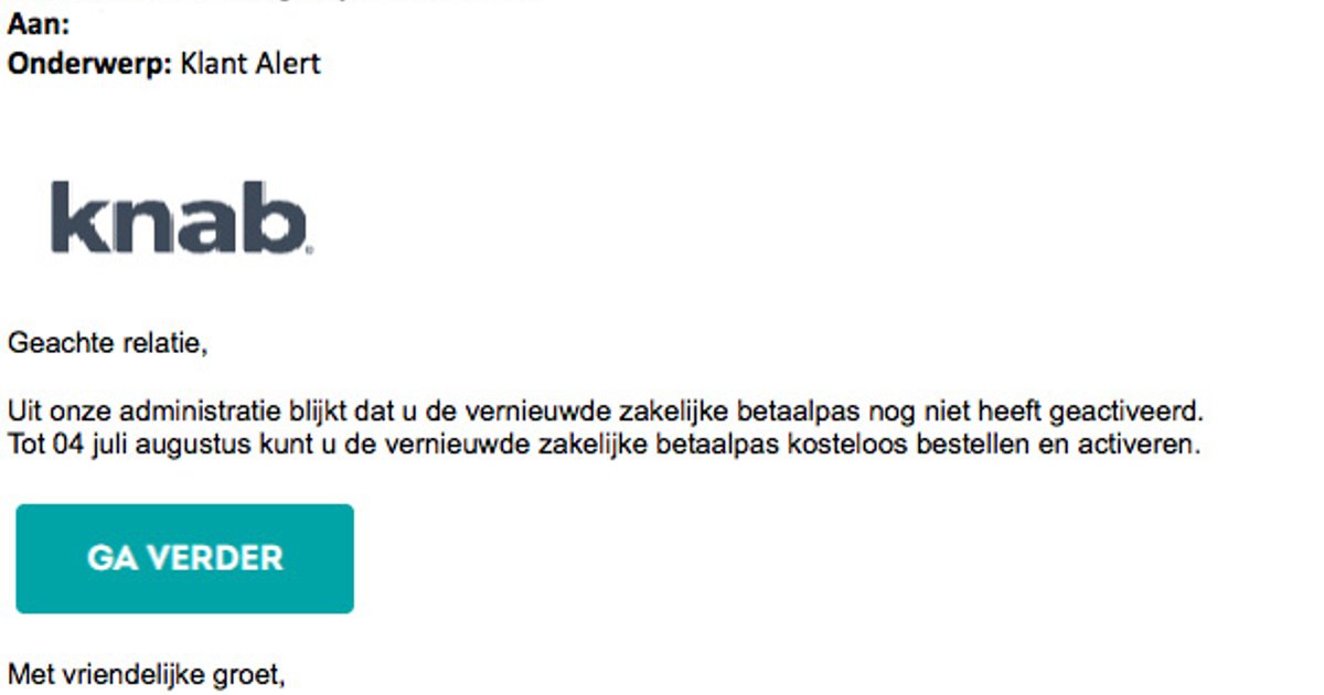 Pas op voor phishingmail van 'Knab' | Opgelicht?!