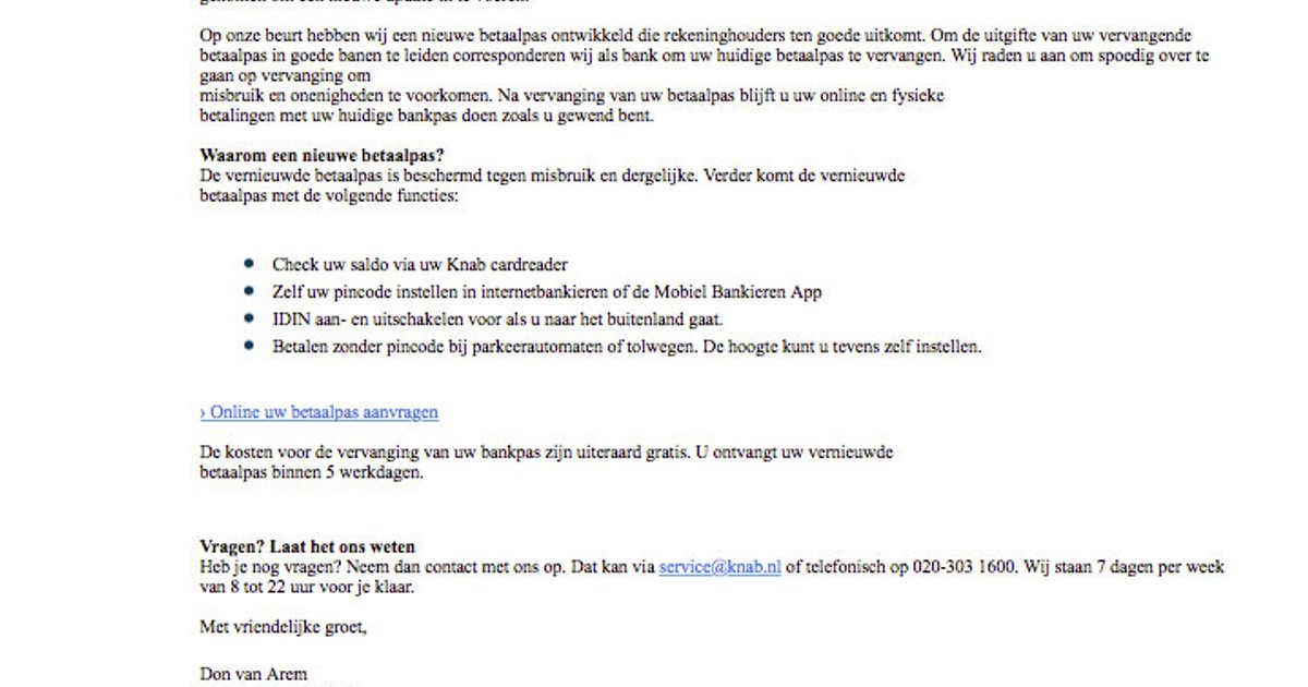 Phishingmail 'Knab' in omloop | Opgelicht?!