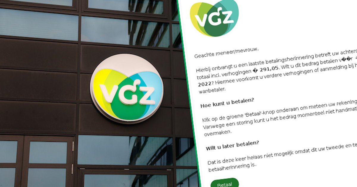 Let op: oplichters sturen ‘betalingsherinnering’ uit naam van VGZ ...