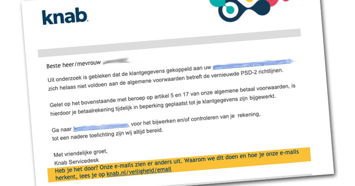 Knab-rekening geblokkeerd vanwege nieuwe PSD2-richtlijnen? Trap er niet ...