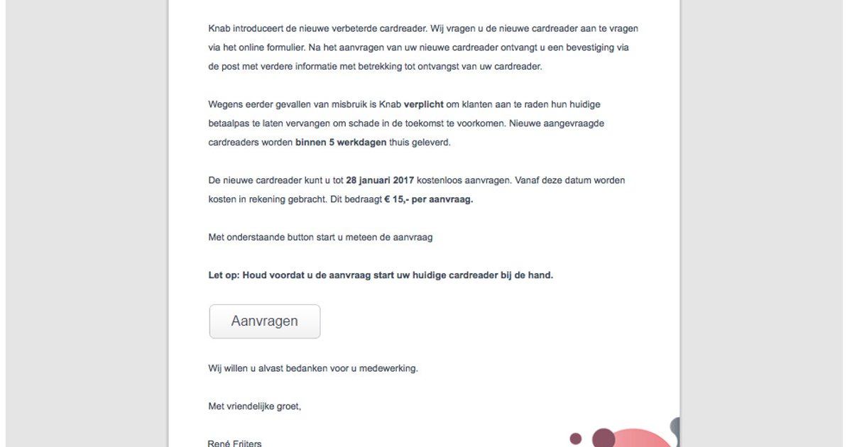 Valse e-mail 'Knab': Cardreader buiten werking gesteld | Opgelicht?!