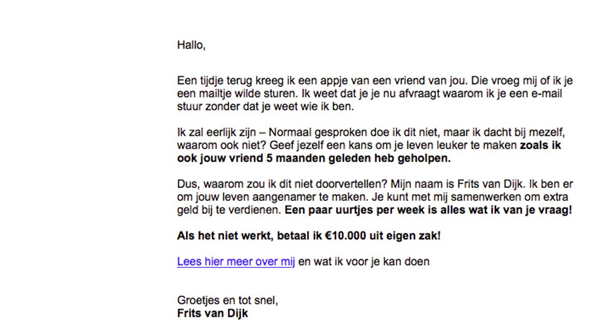 Pas op voor e-mail over geld verdienen | Opgelicht?!