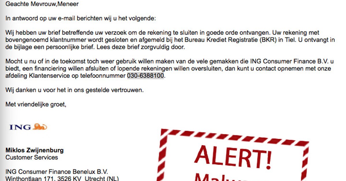 Malware e-mails ING in omloop | Opgelicht?!