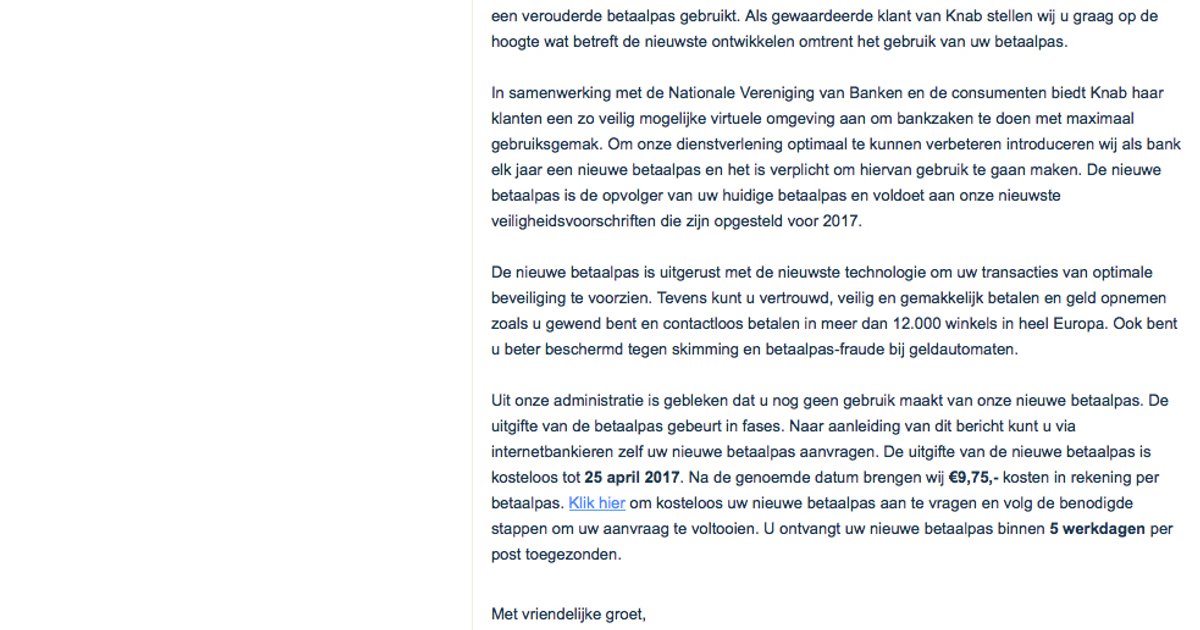 E-mail van 'Knab' over aanvraag nieuwe pas? Weg ermee! | Opgelicht?!