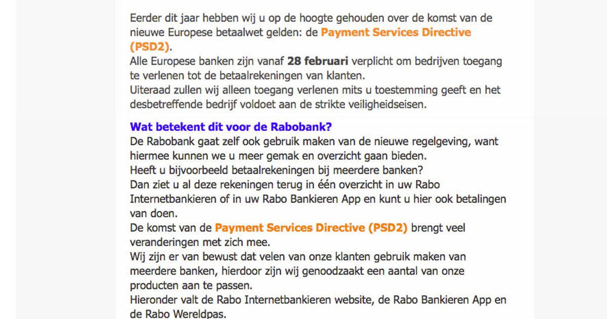 Let op: phishingmail 'Rabobank' over nieuwe betaalwet | Opgelicht?!