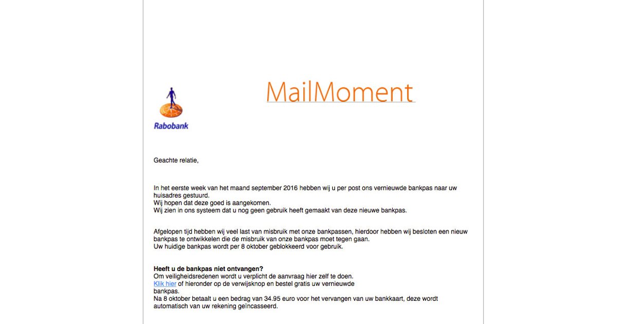 Phishingmail 'Rabobank' over nieuwe betaalpas | Opgelicht?!