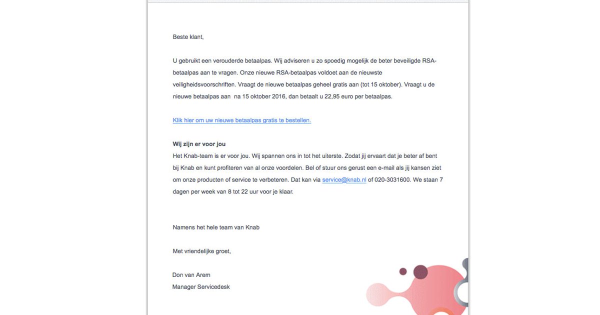 Valse mail over nieuwe betaalpas ‘Knab’ | Opgelicht?!