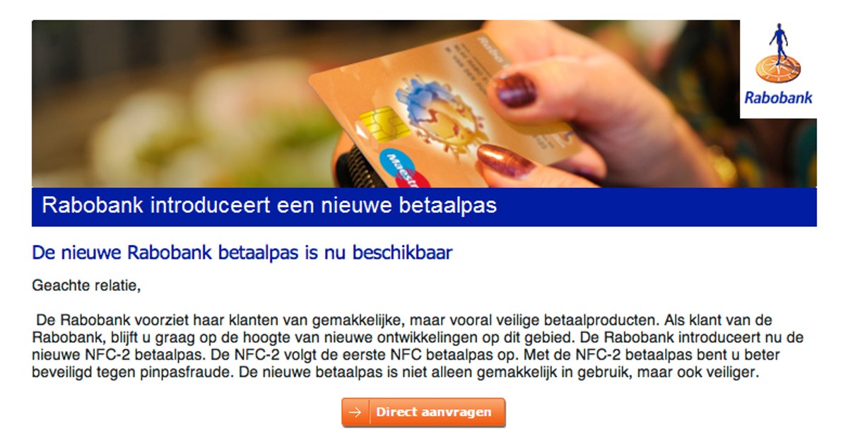 Valse mail over Rabobank 'NFC-2 betaalpas' | Opgelicht?!